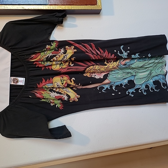 Ed Hardy | Tops | Ed Hardy Y2k Godess Dragon Diamond Buttoned Sleeves ...